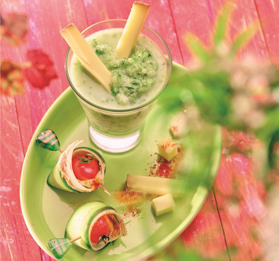 Gaspacho de concombre, roulade fraîcheur au Beaufort | A Vos Assiettes
