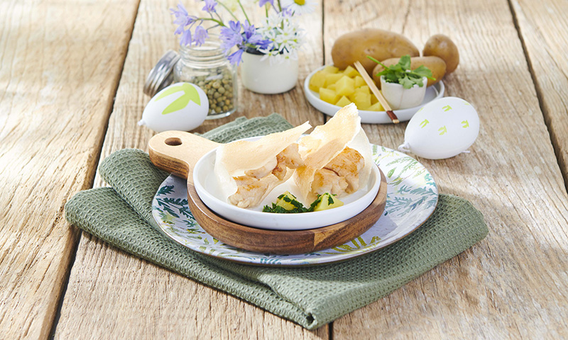 Brick de ris de veau, Pompadour Label rouge et sauce crémeuse au persil ...