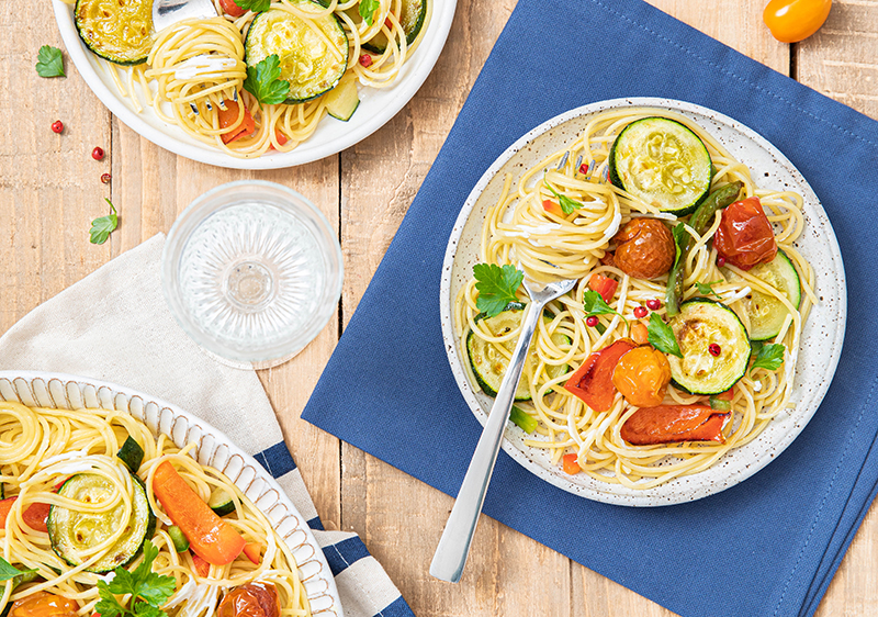 Les bons Spaghetti aux légumes grillés & fromage frais | A Vos Assiettes
